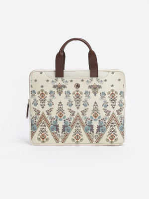 Buy Label Ritu Kumar Off White Printed Laptop Bag Online