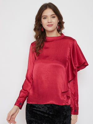 Buy Madame Maroon Color Women Textile Top Online