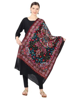 Buy MUFFLY Fine Wool Nalki Embroidery Work Stole -Black Online