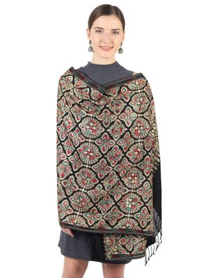 Buy MUFFLY Fine Wool Nalki Embroidery Stole -Black online