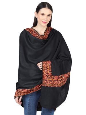 Buy MUFFLY Fine Wool Nalki Border Embroidered Shawl -Black Online