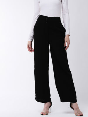 Buy Magre Black Solid Pant Online