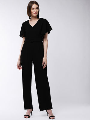 Buy Magre Black Solid Jumpsuit with Belt Online
