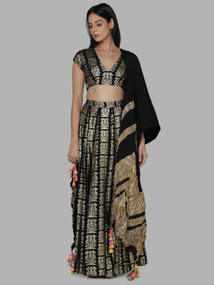 Masaba Lehengas : Buy Masaba Black Gota Work Blouse & Lehenga With ...