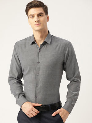 Buy SOJANYA Men Cotton Charcoal Grey Self Design Classic Formal Shirt ...