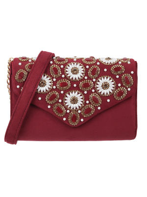 Buy Mochi Maroon Embellished Clutch Online