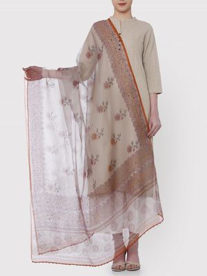 Buy Naina Arunima Beige Ecru Base Lotus Flower Dupatta Online