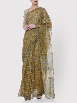 Buy Naina Arunima Yellow & Green Lotus Pond Saree Online