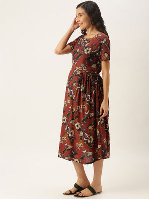 Buy Nejo Feeding/Nursing Maternity Midi Dress - Brown Online