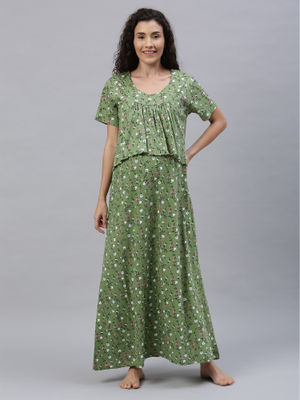 Nejo Lingerie : Nejo Floral Printed Front Zipper Feeding Nighty - Green ...