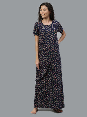 Nejo Lingerie : Nejo Floral Printed Front Zipper Feeding Nighty - Blue ...