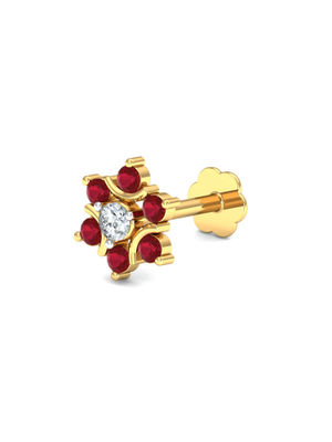 Buy KuberBox 14K Klass Ruby and Diamond Nose Stud for Women and Girls Online