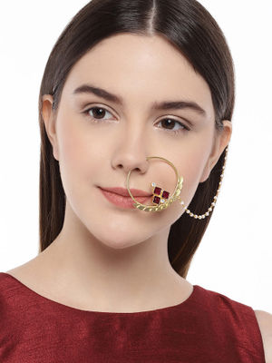 AccessHer Nose Rings and Nath : Buy AccessHer Gold-Toned & Maroon Ruby ...