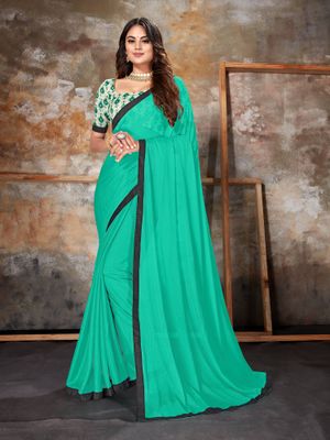 Monjolika Fashion Sarees : Buy Monjolika Fashion Turquoise Color Lycra ...