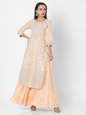 Ojas Designs Lehengas : Buy Ojas Designs Cream Chandheri Full ...