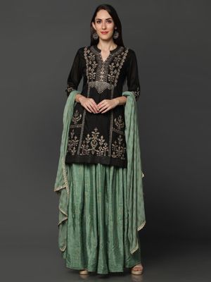 Ojas Designs Salwar Suits and Sets : Buy Ojas Designs Black Embroidered ...