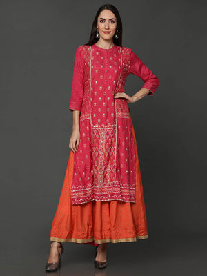 Ojas Designs Ethnic Dresses : Buy Ojas Designs Pink Embroidered Twine ...