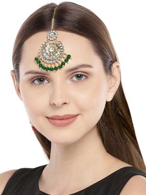Buy Peora Kundan Gold Plated Green Maang Tikka Matha Patti-PF25TK001G ...