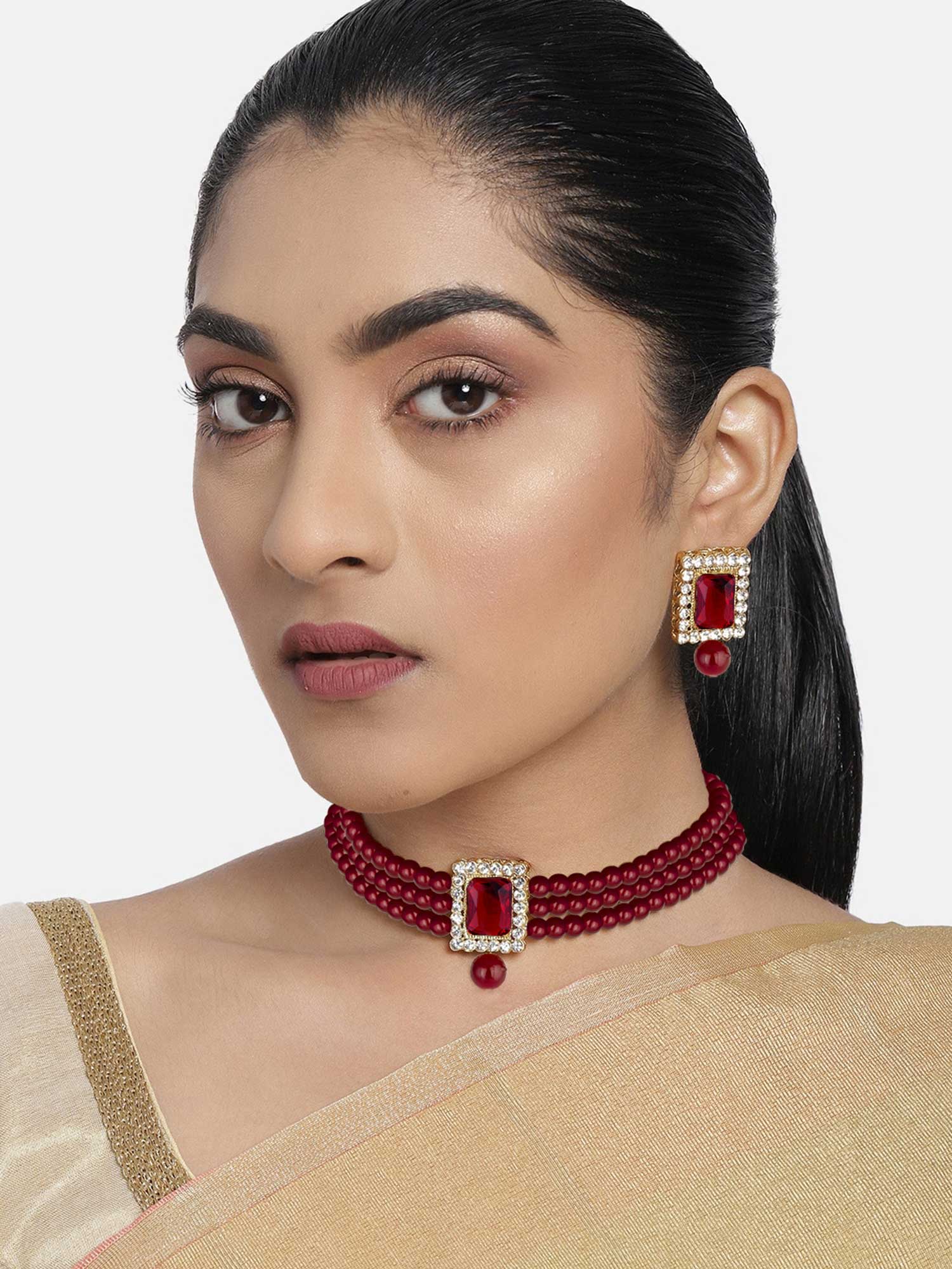 Maroon choker necklace store