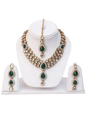 Buy Peora Gold Plated Traditional Kundan Green Long Necklace Set ...