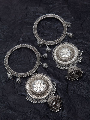 Buy PANASH Set Of 2 Oxidised Silver-Plated Dangler Bangles Online