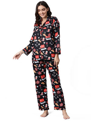 Buy Pyjama Party Netflix & Chill Women's Cotton Pyjama Set - Black Online