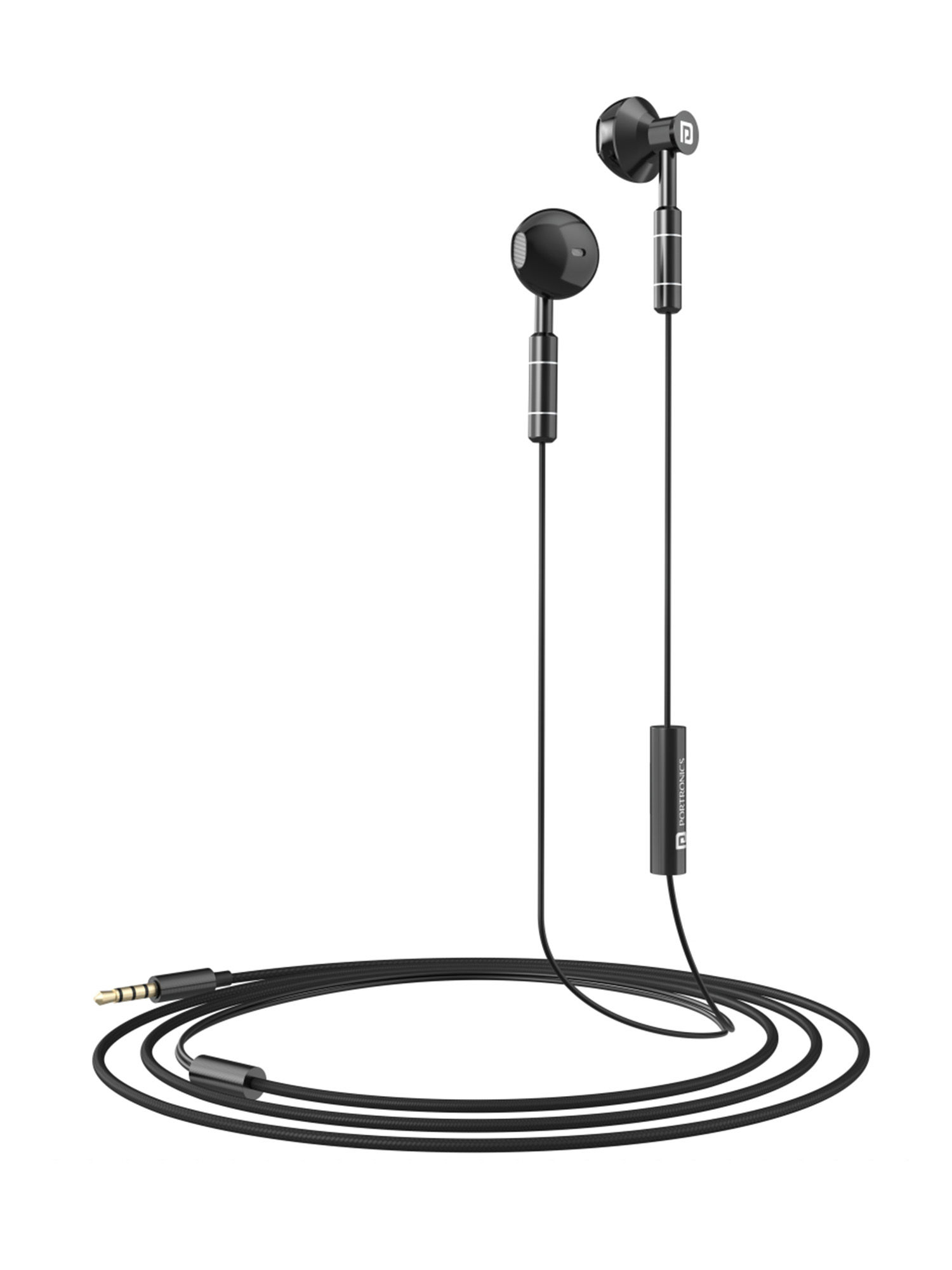 Buy Portronics Ear 1 in Ear Wired Earphones with Mic 1.2 Mtr Cord 14mm Driver Metal Earbuds Black Online