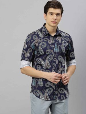 Buy RARE RABBIT Pazzo Navy Blue Casual Shirt Online