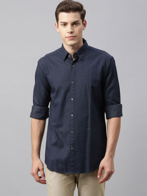 Buy RARE RABBIT Navy Blue Self Design Casual Shirt Online