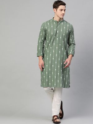 Buy See Designs Green & White Printed Straight Kurta Online