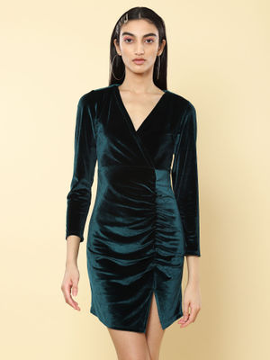Buy Label Ritu Kumar Emerald Green Bodycon Velvet Short Dress Online
