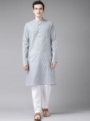 See Designs Kurta : Buy See Designs Men Grey And White Printed Straight ...