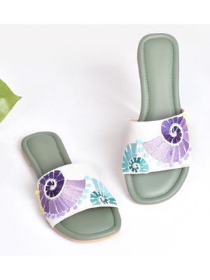 Buy Sole House Embroidery White Sea Shells Flats online