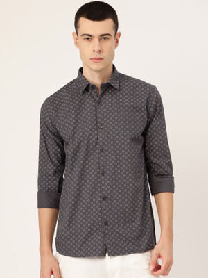 Buy SOJANYA Mens Cotton Charcoal Grey Printed Casual Shirt Online