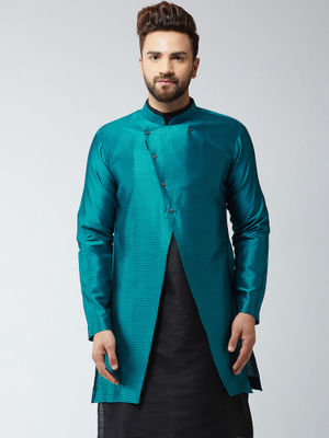 Buy SOJANYA Silk Blend Peacock Blue Only Sherwani Jacket Online