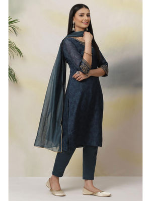 Biba Salwar Suits and Sets : Buy Biba Teal Art Silk Straight Suit (Set ...