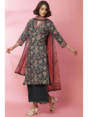 Buy Biba Dark Grey Cotton Straight Suit (Set of 4) (38) Online