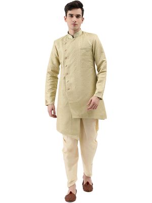 Buy Manyavar Silk Blend Cream Semi Indo Western Kurta and Patiala (Set ...