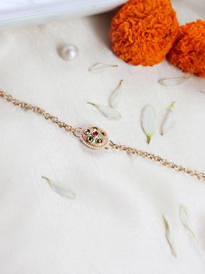 Buy Soho Boho Studio Peach and mint kundan work rakhi with chain Online