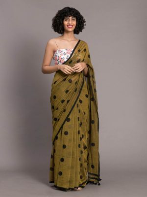 Buy Suta Olive Green Printed Saree without Blouse Online