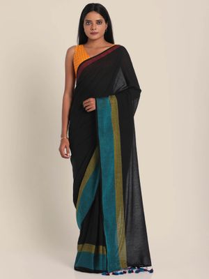 Suta Sarees : Buy Suta Black Pure Cotton Handloom Saree With Multicolor ...