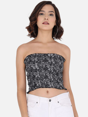 Buy Trend Arrest Black Abstract Tube Top Online