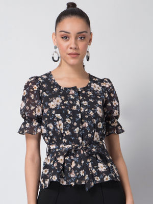 FabAlley shirts_blouses_women_westernwear : Buy FabAlley Black Floral ...