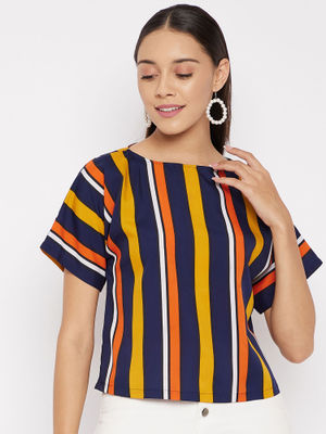 Buy Uptownie Lite Women Multi-Color Crepe Striped Boxy Top Online