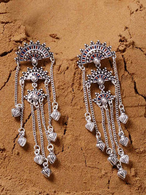 Buy Voylla Mandala Brass Tassels Earrings online