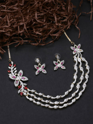 Buy Yellow Chimes Pink and White American Diamond Multi-Layered ...