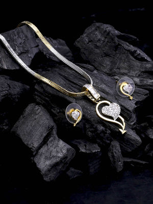 Buy Yellow Chimes Heart Gold-Toned American Diamond Necklace and ...
